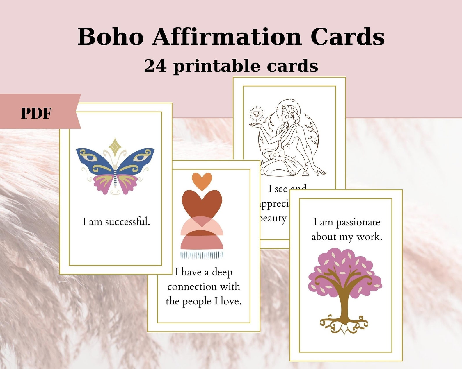Boho Affirmation Cards | 24 Positive Affirmations Cards | Daily ...