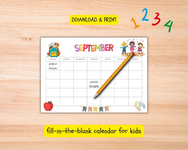 Blank Calendar for Kids, Homeschool Planner, Printable Calendar ...