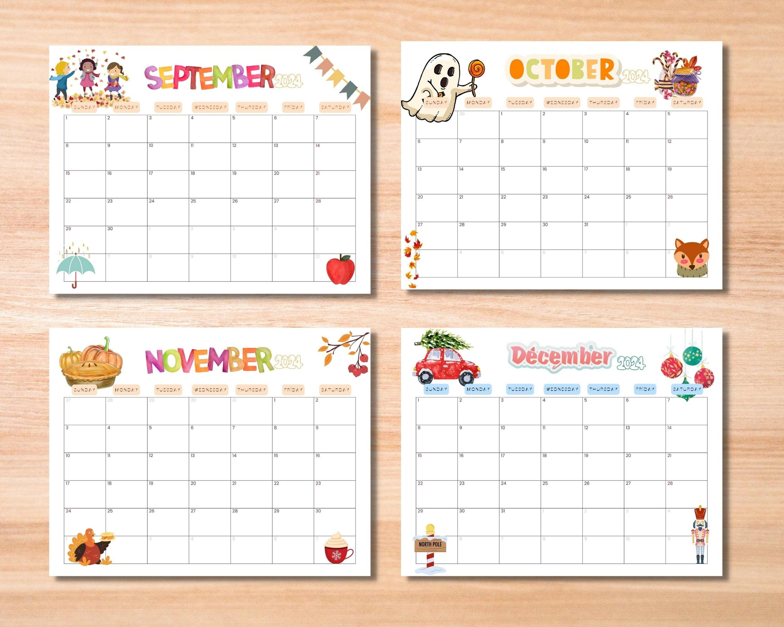 2024 Kids Monthly Calendar, Printable Calendar, Kids Planner ...