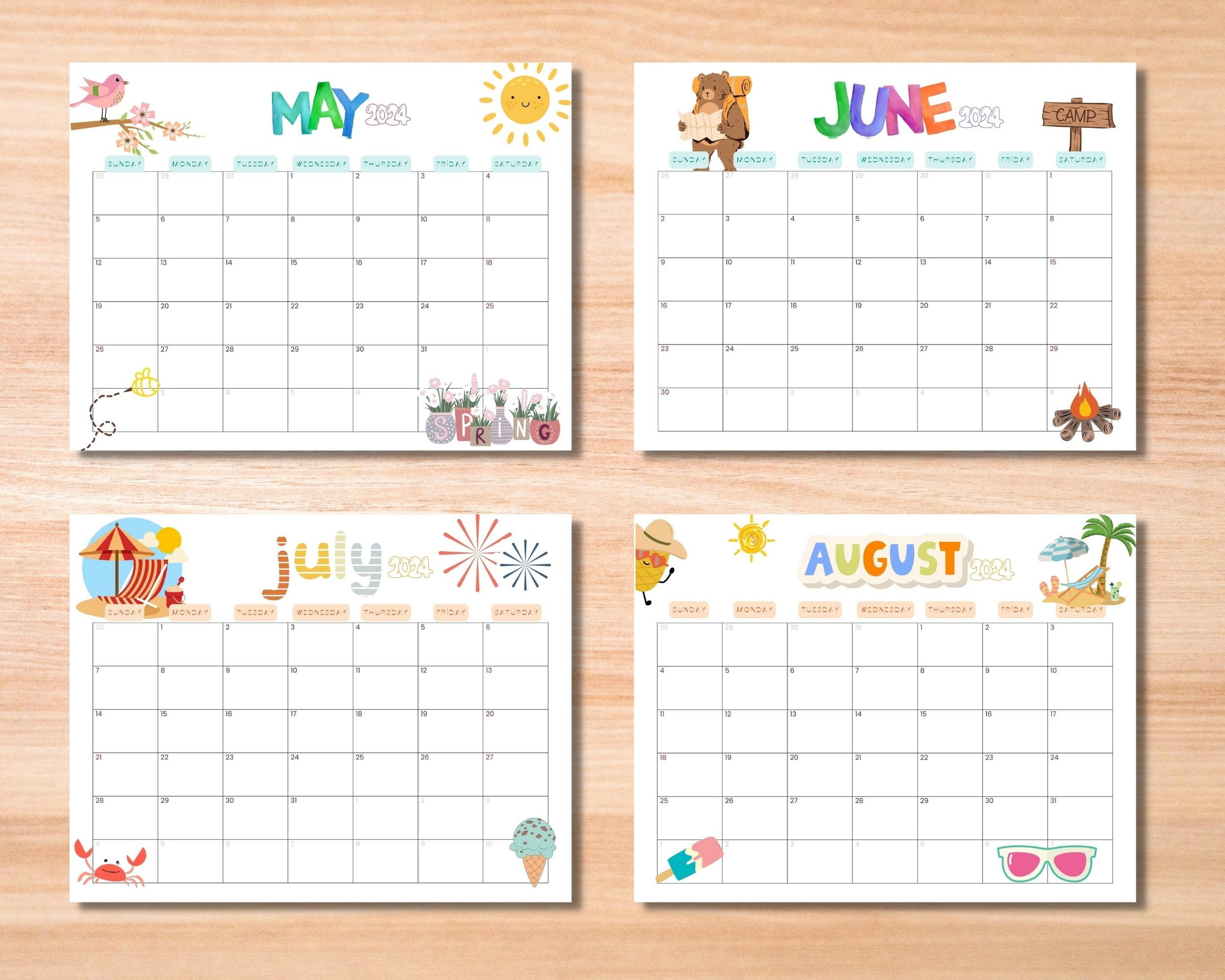 2024 Kids Monthly Calendar, Printable Calendar, Kids Planner ...