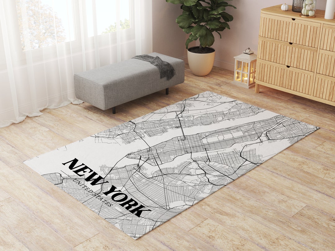 New York Map Rug, City Map, Black and White Rug, City Mat, Home and ...