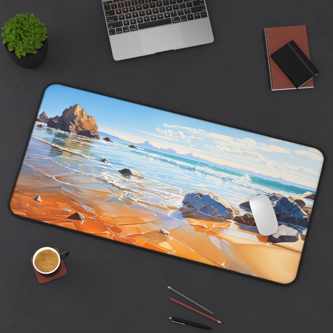 Oil Painting of A Summer Beach Mousepad, Origami Style, Desk Mat ...