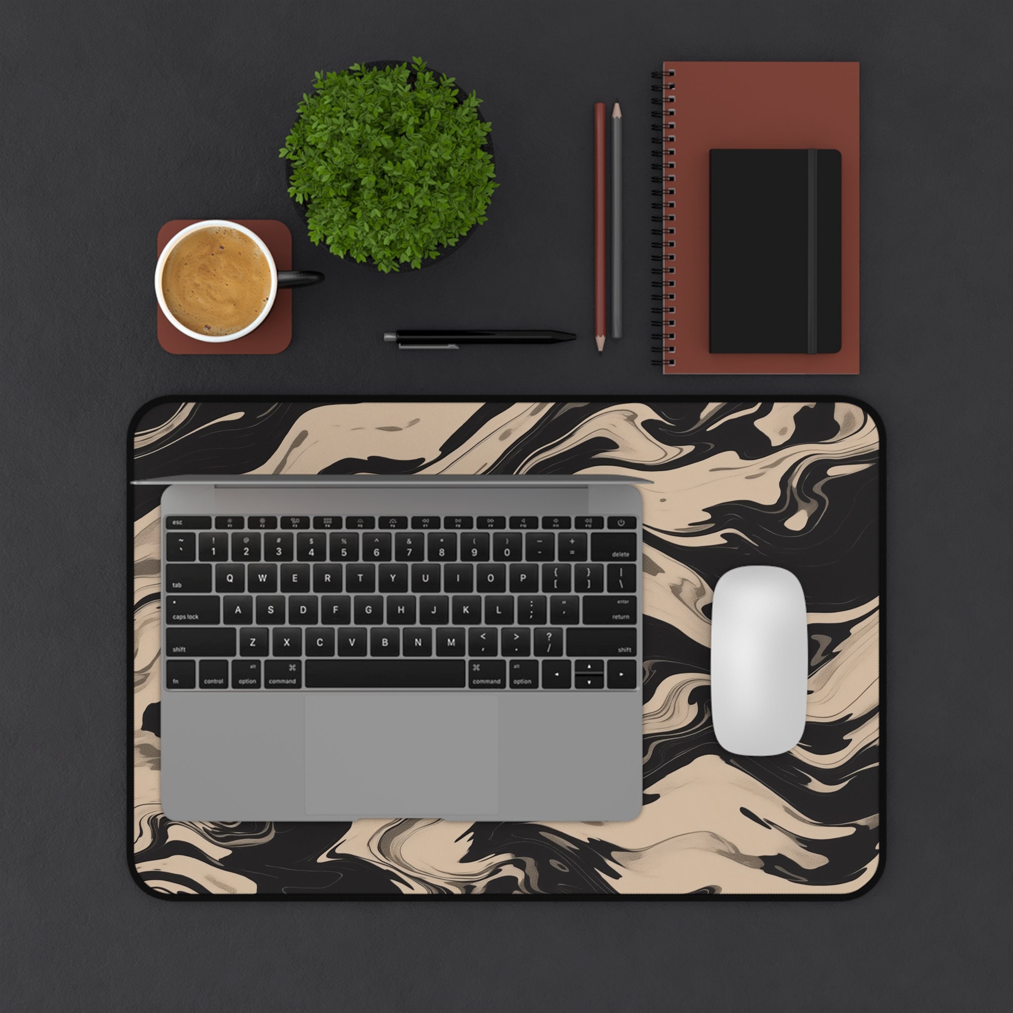 Black and Beige Pattern Mousepad, Wavy Lines, Abstract Art, Aesthetic ...