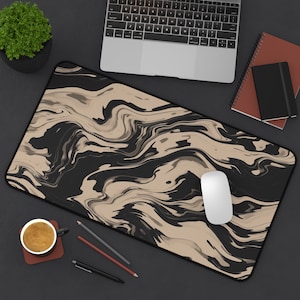 Black and Beige Pattern Mousepad, Wavy Lines, Abstract Art, Aesthetic ...