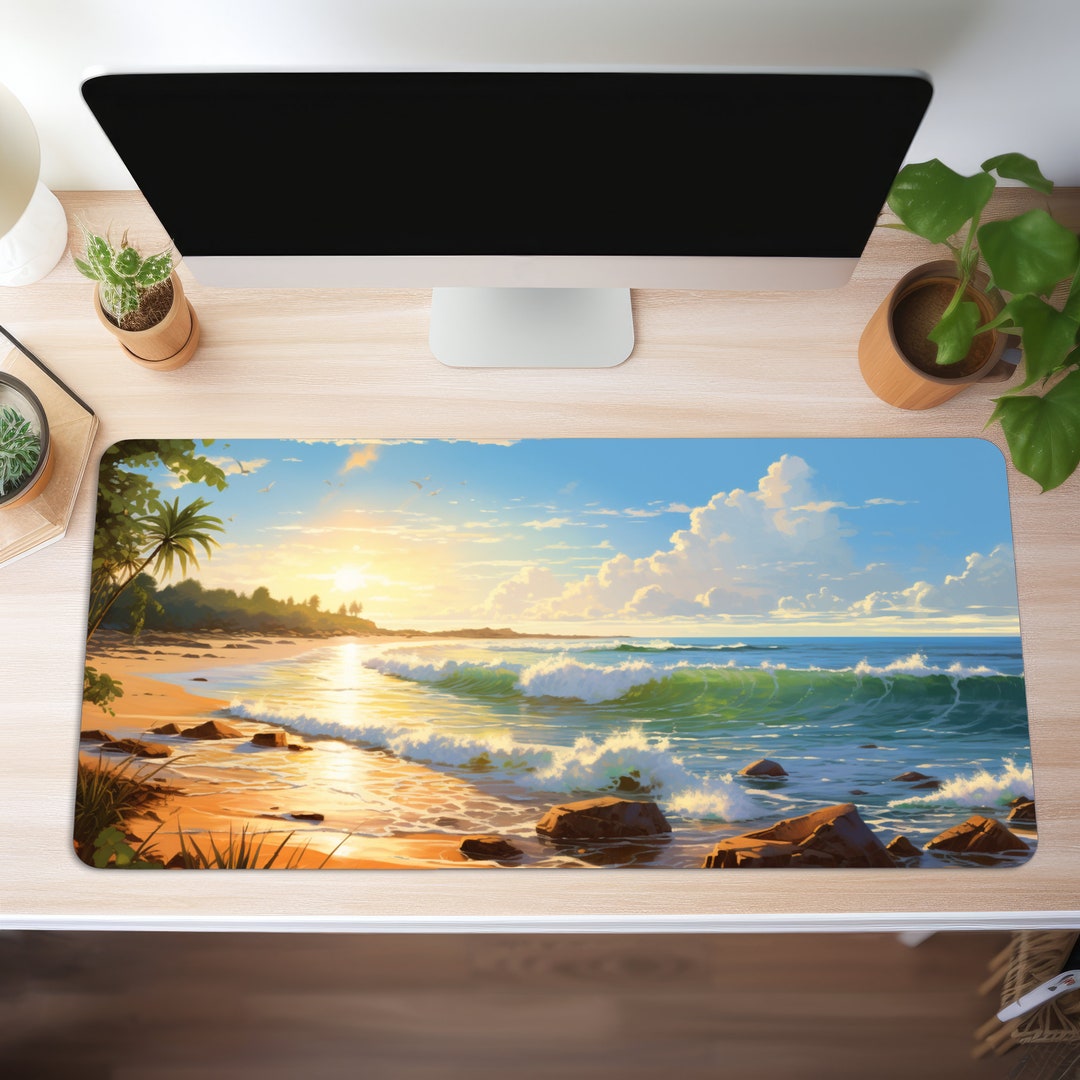 Oil Painting of A Summer Beach Mousepad, Sunrise, Ocean Waves, Desk Mat ...