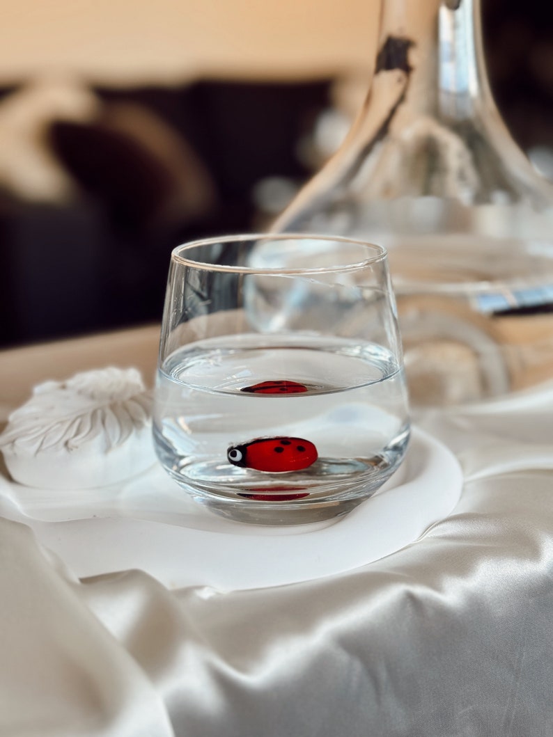 Ladybug Murano Glass Cup: Etched Wine Glass, Animal Lover Gift - Etsy