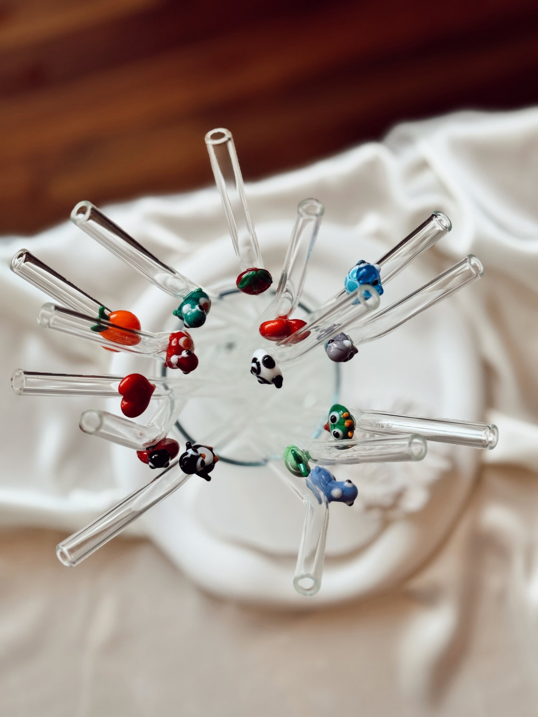 Tiny Handmade Figurine Glass Straws for Iced Coffee & Colorful Delights ...