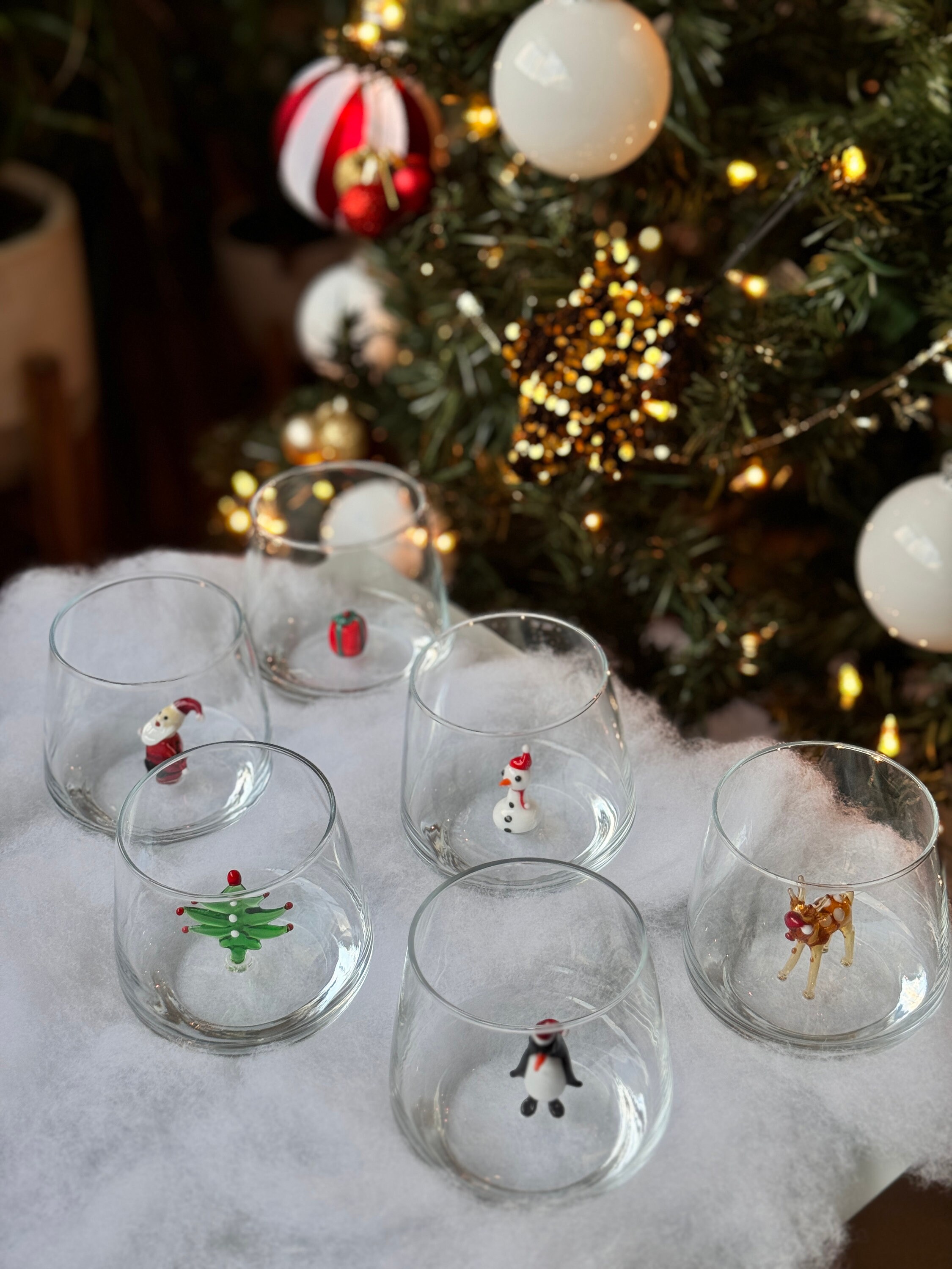 Murano Glass Christmas Cups | Stemless Wine Glass | Santa Figurine Cup ...