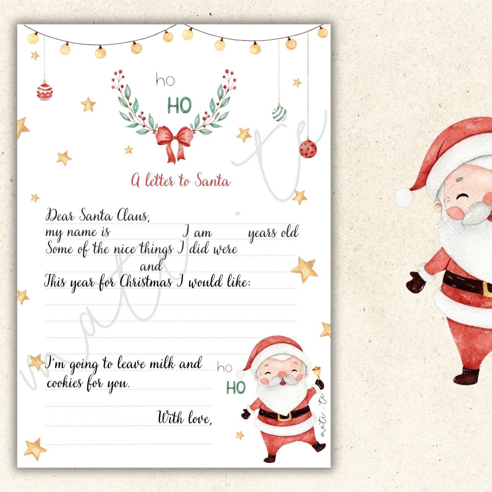 LETTER TO SANTA - Printable - Instant Download - Easy to Print - A4 ...