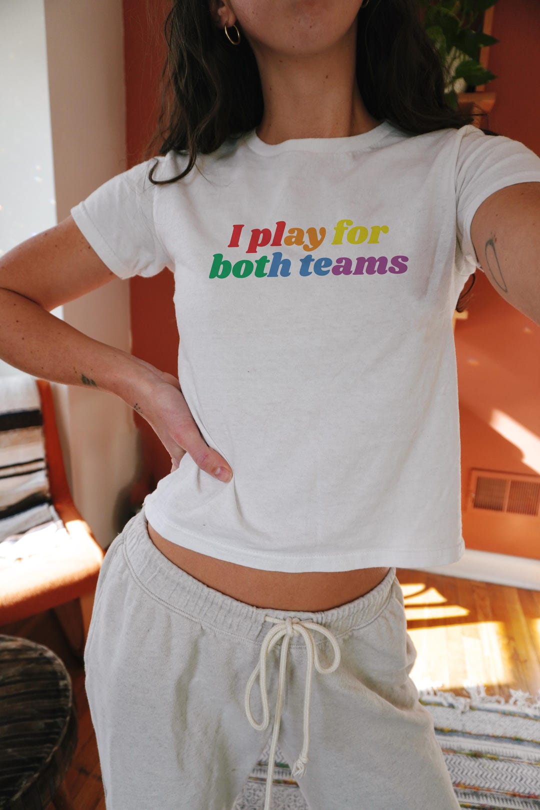 Bi Pride Baby Tee Y2K I Play for Both Teams Bi Pride Shirt Subtle Pride ...