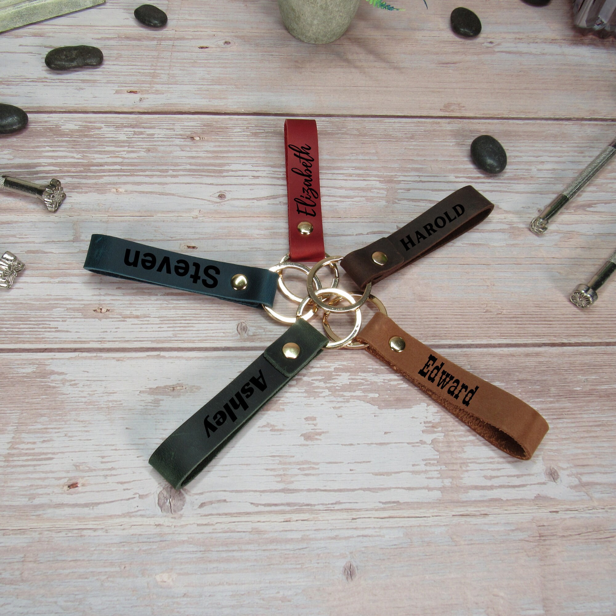 Customized Leather Keychain Slim Design, Unique Personalized Gift for ...