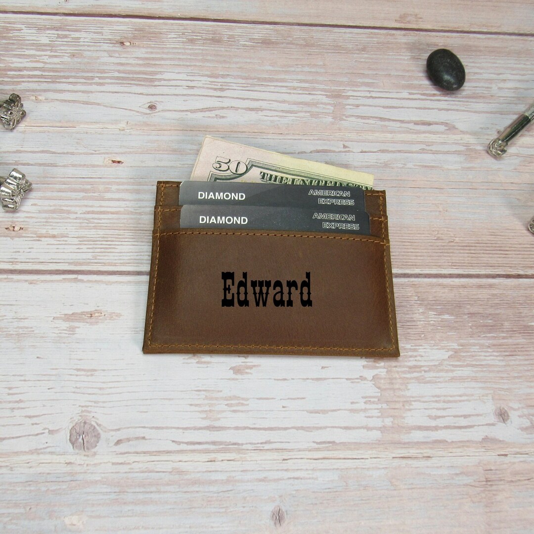 Compact RFID Blocking Slim Leather Card Holder - Personalized Genuine ...