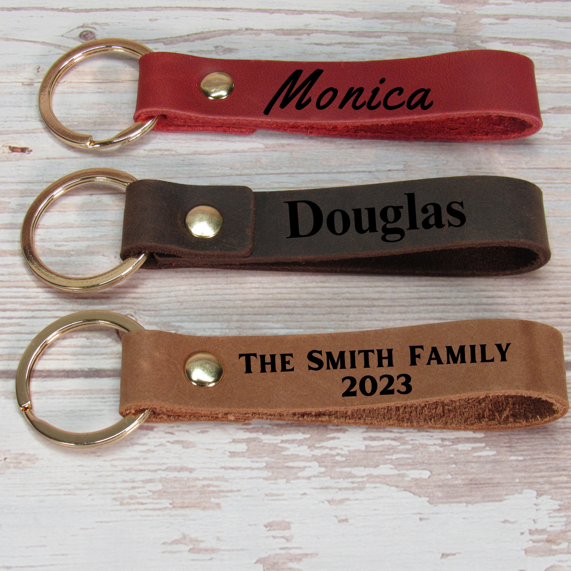 Customized Leather Keychain Slim Design, Unique Personalized Gift for ...