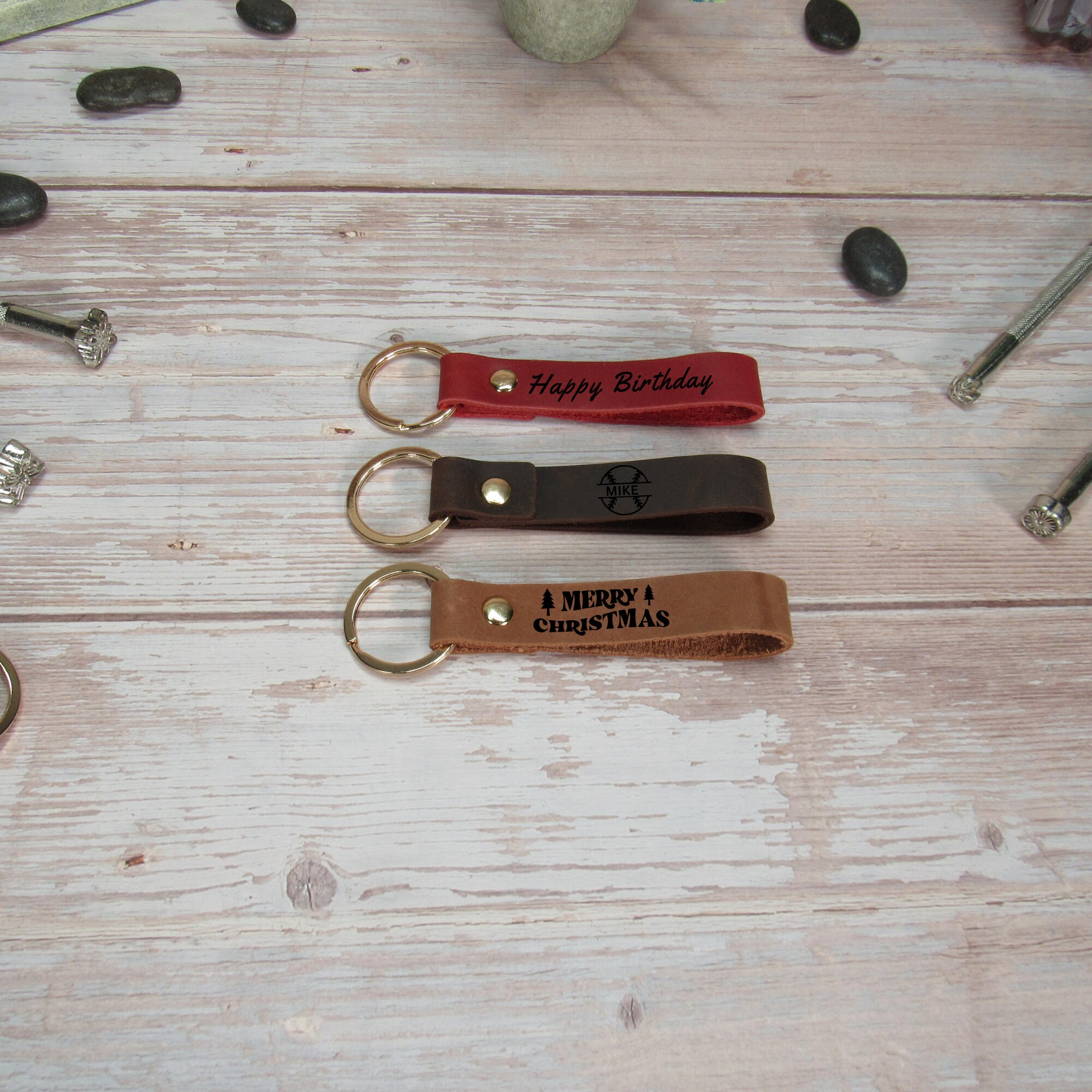 Customized Leather Keychain Slim Design, Unique Personalized Gift for ...
