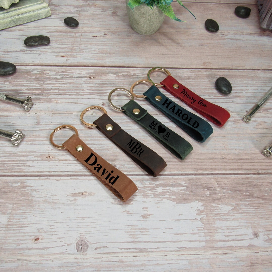 Customized Leather Keychain - Slim Design, Unique Personalized Gift for ...