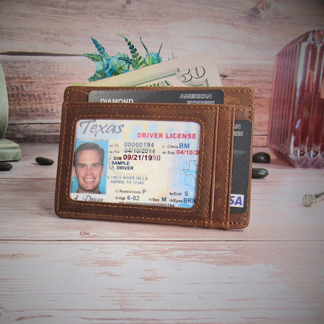 Unisex Slim Leather Card Holder With ID Slot - Customizable Anniversary ...