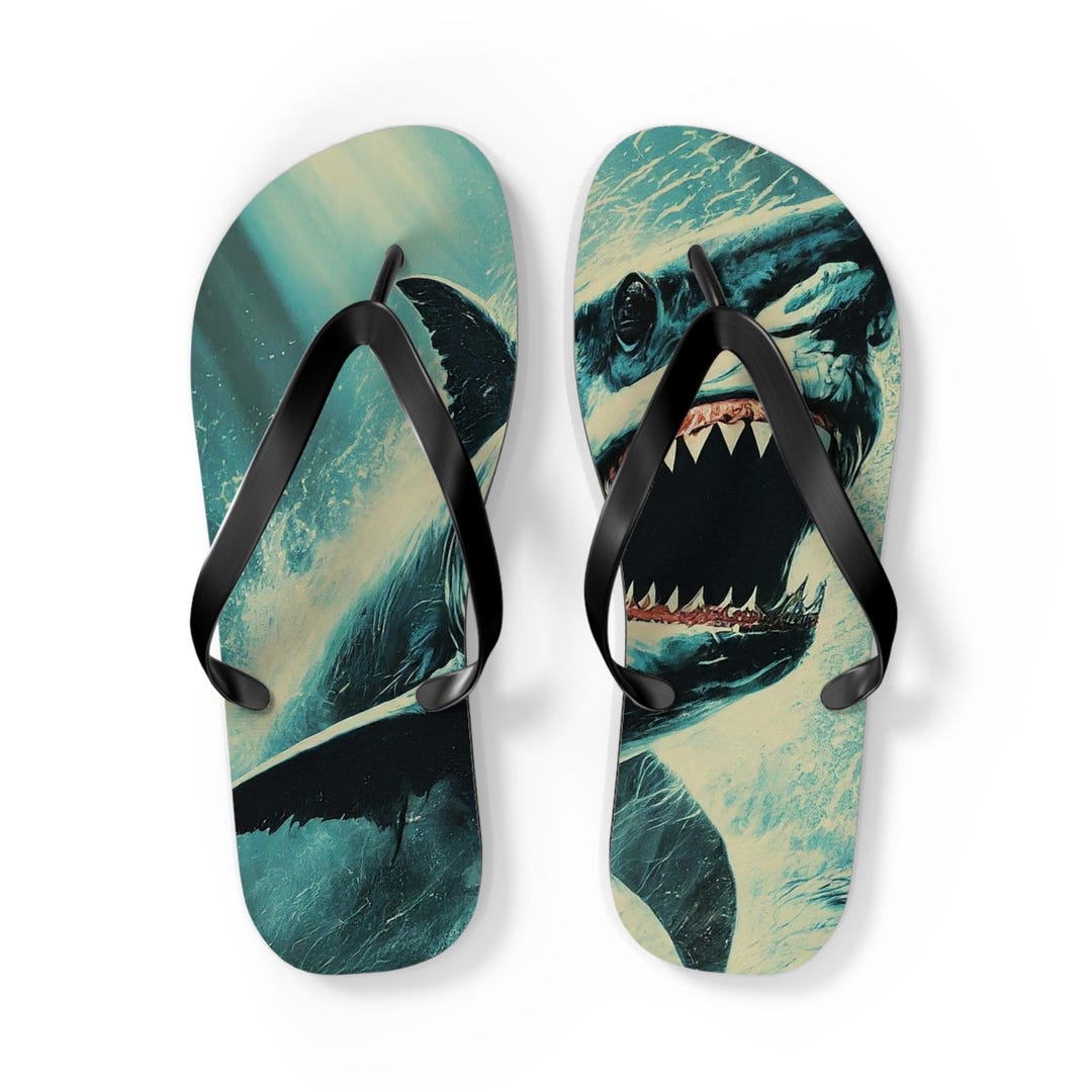 Shark Jaws Flip Flops, Funny Beach Pool Sandals - Etsy