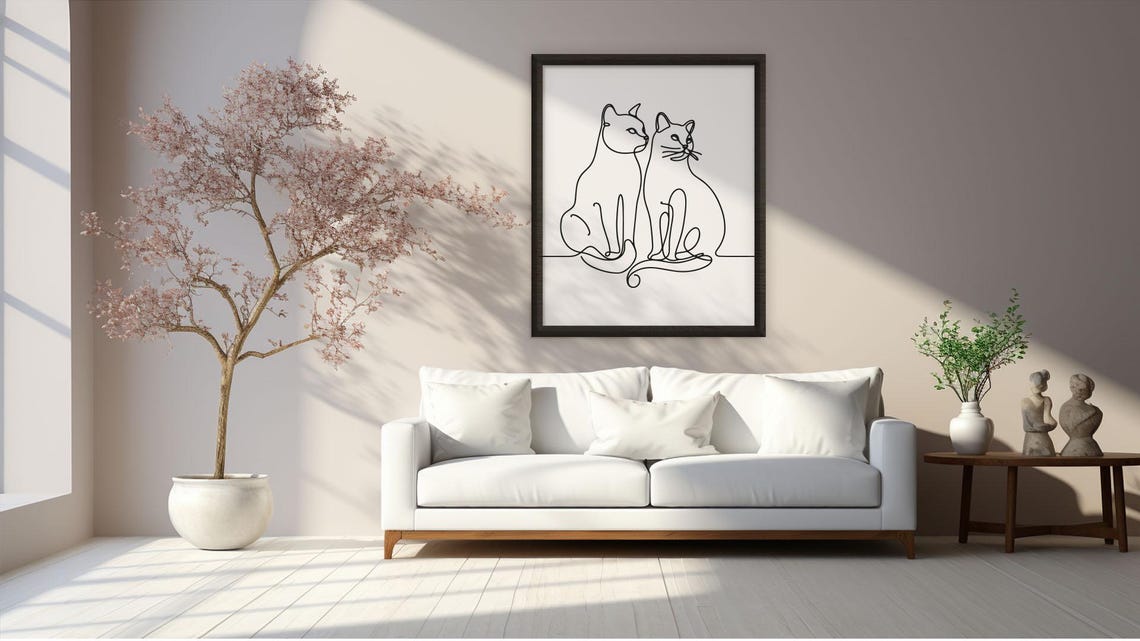 Cat Lover Wall Art: Two Cats in One Line Drawing - Etsy
