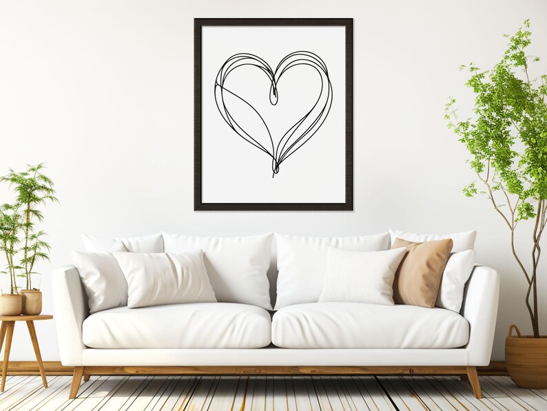 Heart Art Line Drawing Art Print, Minimalist Home Decor, Heart Print ...