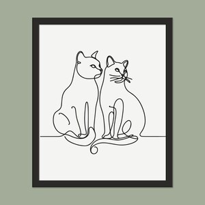 Cat Lover Wall Art: Two Cats in One Line Drawing - Etsy