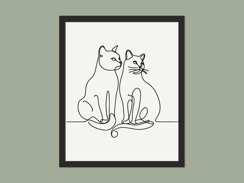 Cat Lover Wall Art: Two Cats in One Line Drawing - Etsy