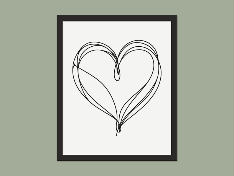 Heart Art Line Drawing Art Print, Minimalist Home Decor, Heart Print ...