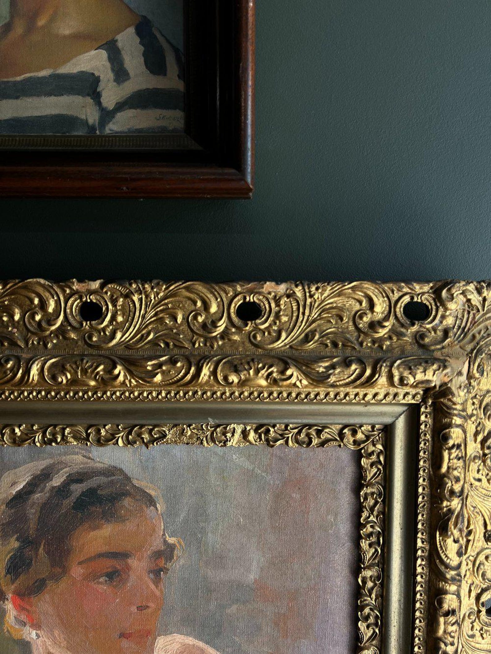 Reproduction Portrait Print on Canvas With Wax Finish in Antique Frame ...