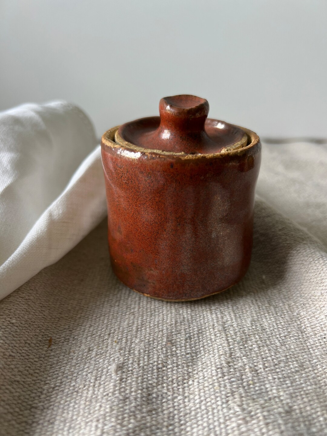 Red Handmade Glazed Pottery Vessel With Lid - Etsy
