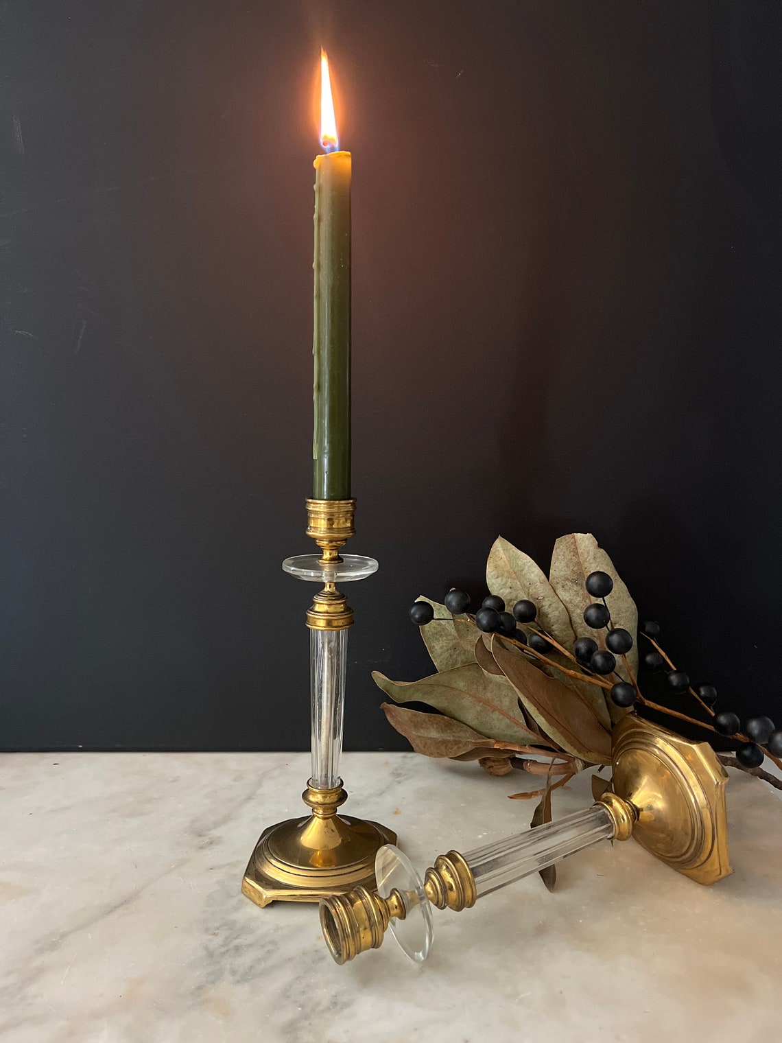 Mid-centry Modern Lucite & Brass Candlesticks Set of Two - Etsy