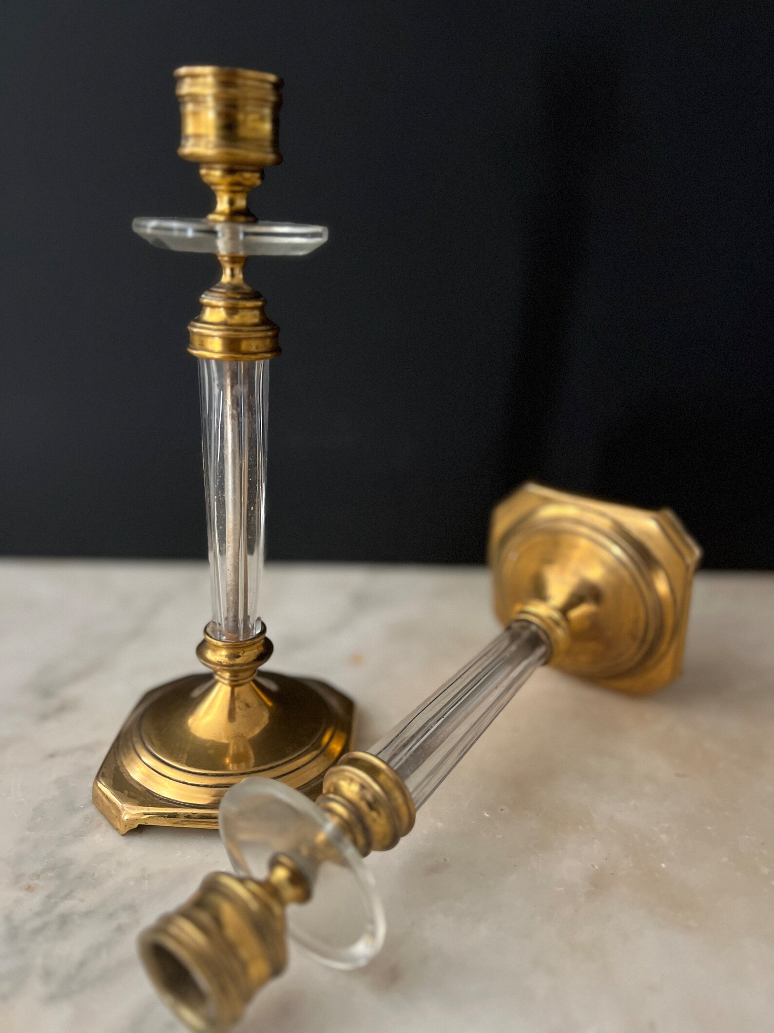 Mid-centry Modern Lucite & Brass Candlesticks Set of Two - Etsy
