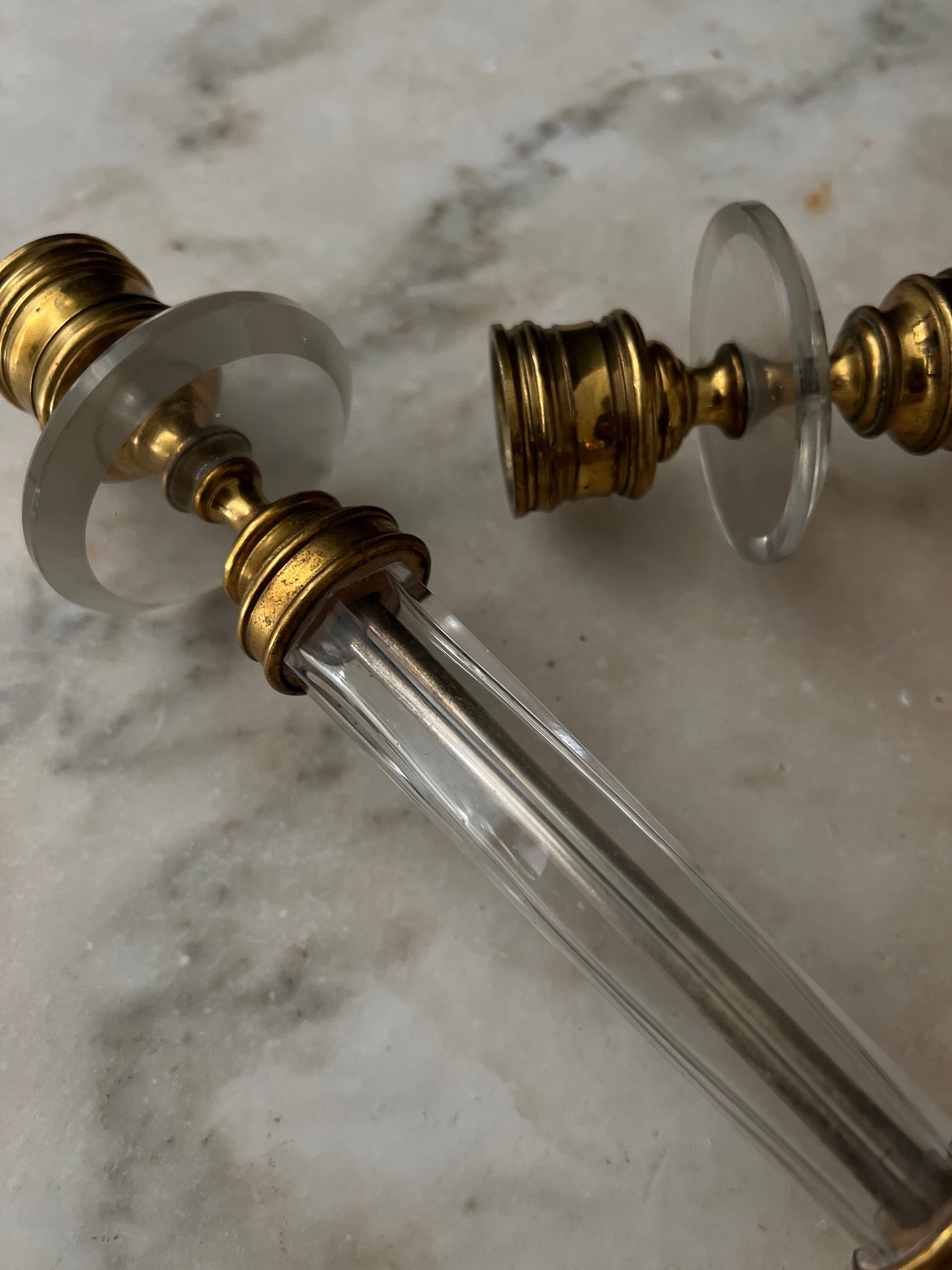 Mid-centry Modern Lucite & Brass Candlesticks Set of Two - Etsy