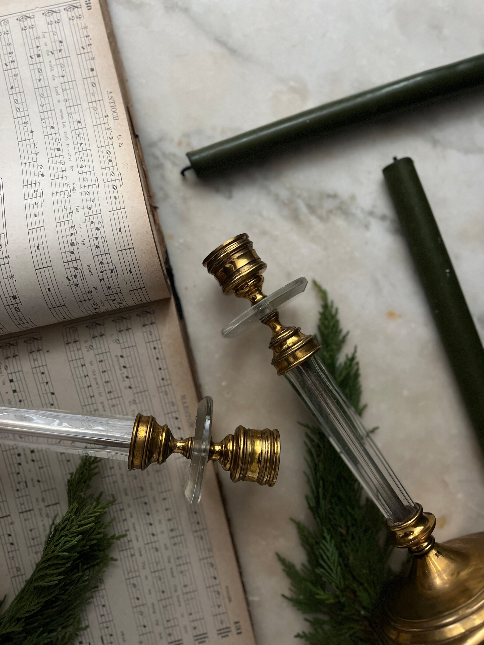 Mid-centry Modern Lucite & Brass Candlesticks Set of Two - Etsy