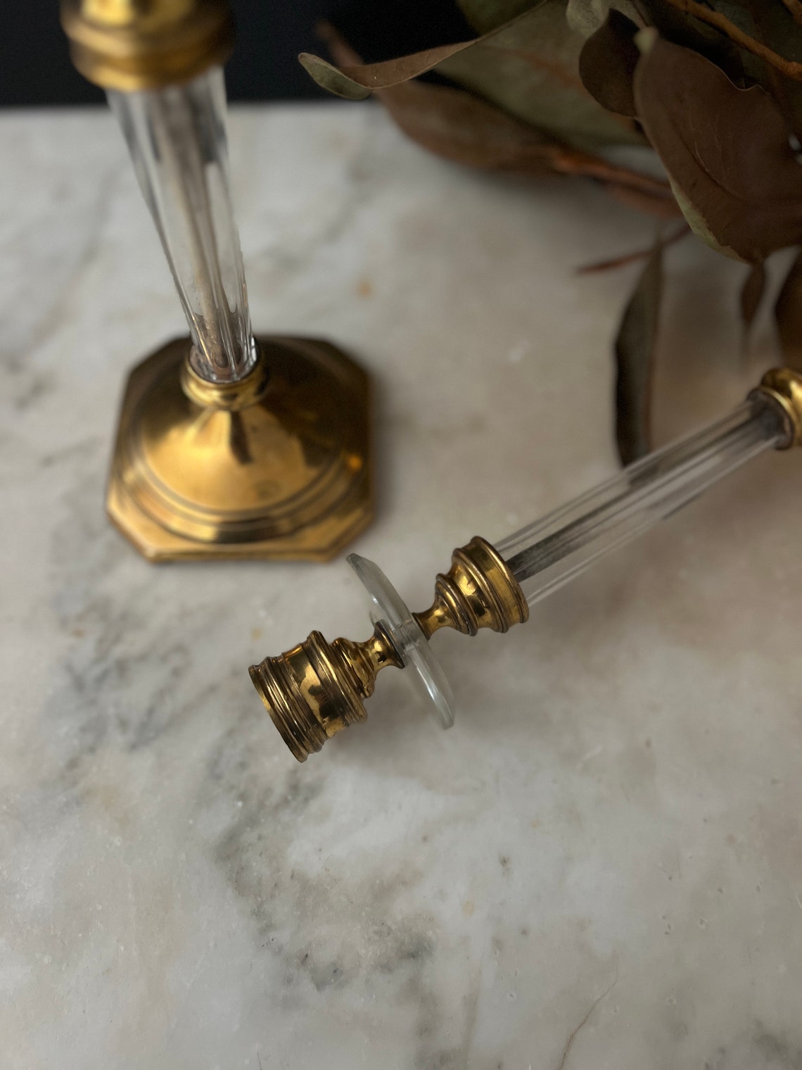 Mid-centry Modern Lucite & Brass Candlesticks Set of Two - Etsy