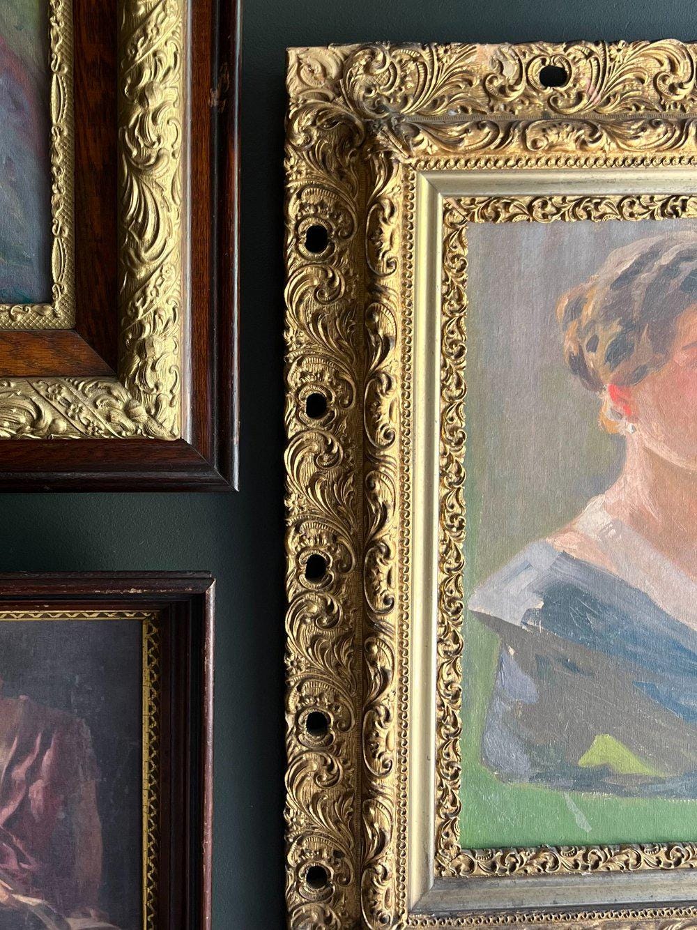 Reproduction Portrait Print on Canvas With Wax Finish in Antique Frame ...