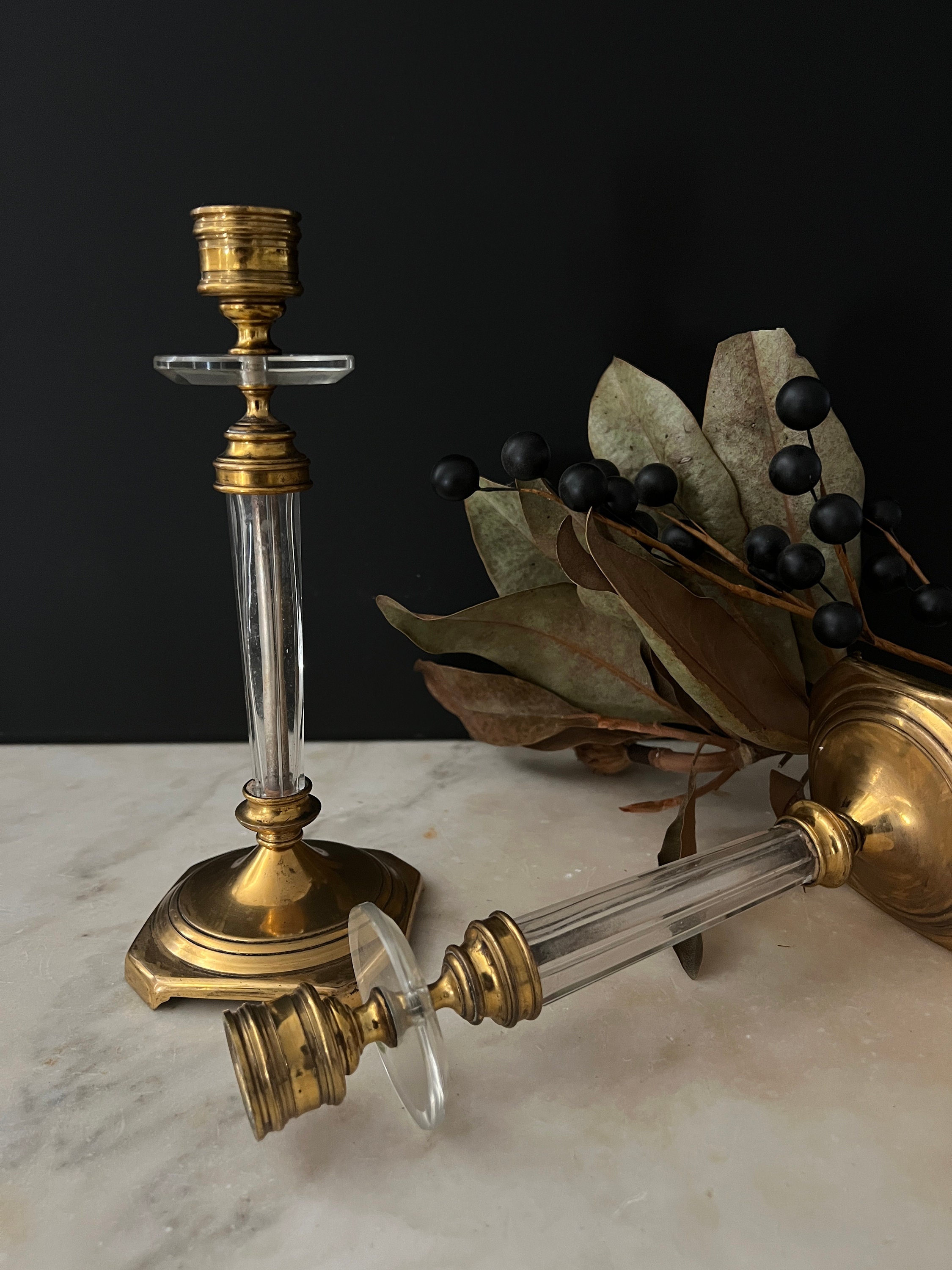 Mid-centry Modern Lucite & Brass Candlesticks Set of Two - Etsy