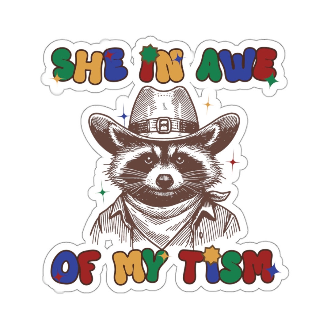 She in Awe of My Tism Sticker, Meme Gift, Raccoon Meme Sticker ...