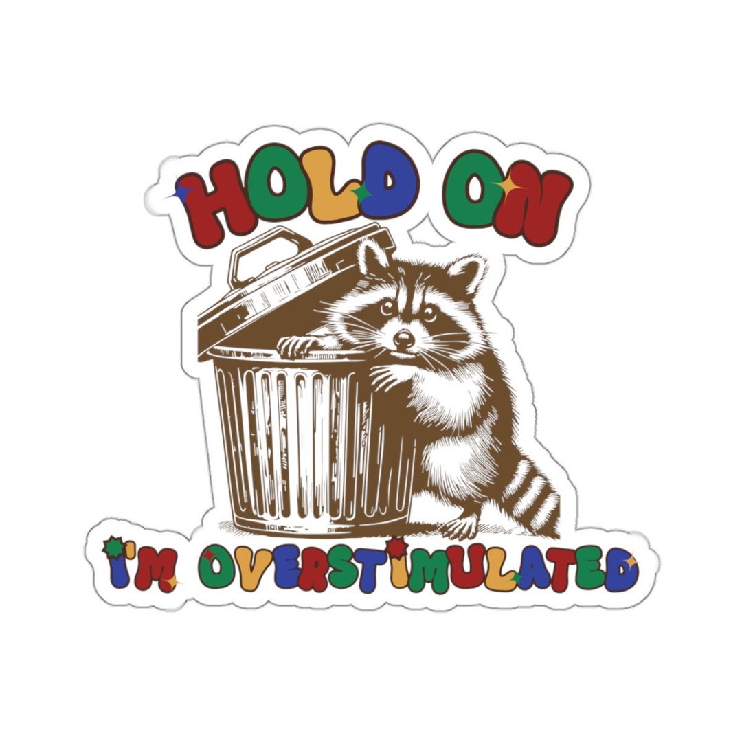 Hold on I'm Overstimulated Sticker, Meme Gift, Raccoon Meme Sticker ...