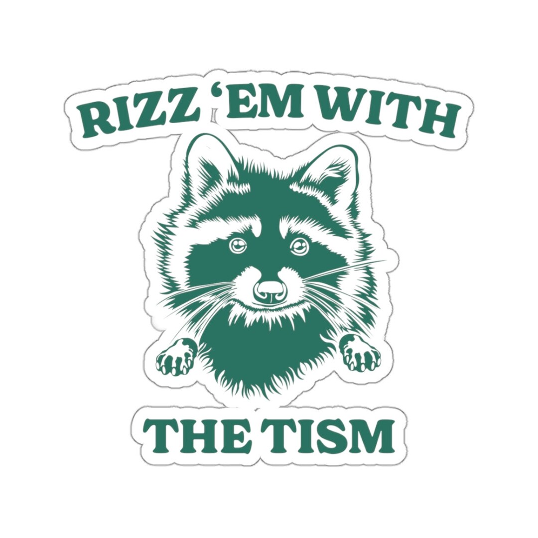 Rizz 'em With the Tism Sticker, Meme Gift, Raccoon Meme Sticker, Funny ...
