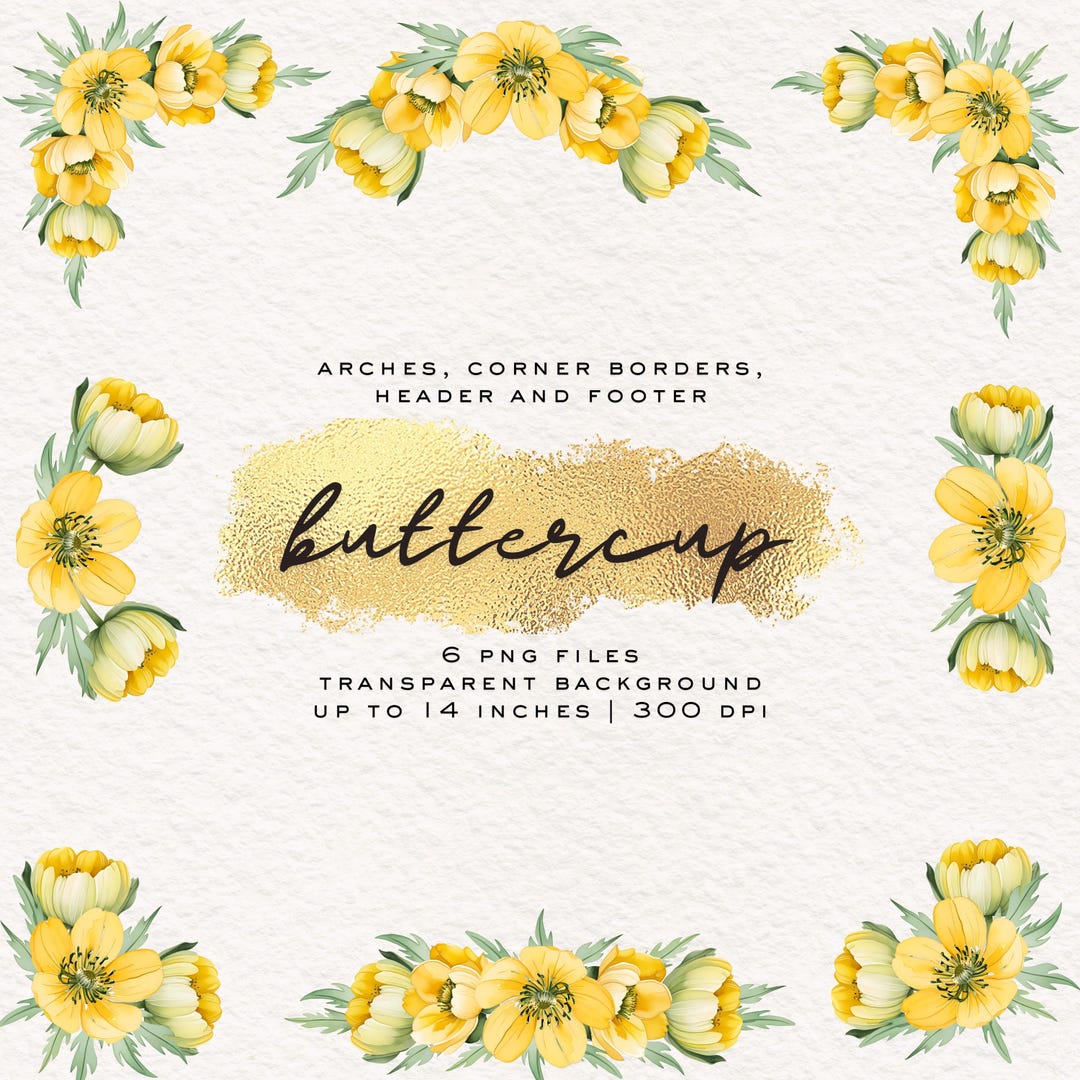 Buttercup Watercolor Clipart Borders: Floral PNG Files (digital ...