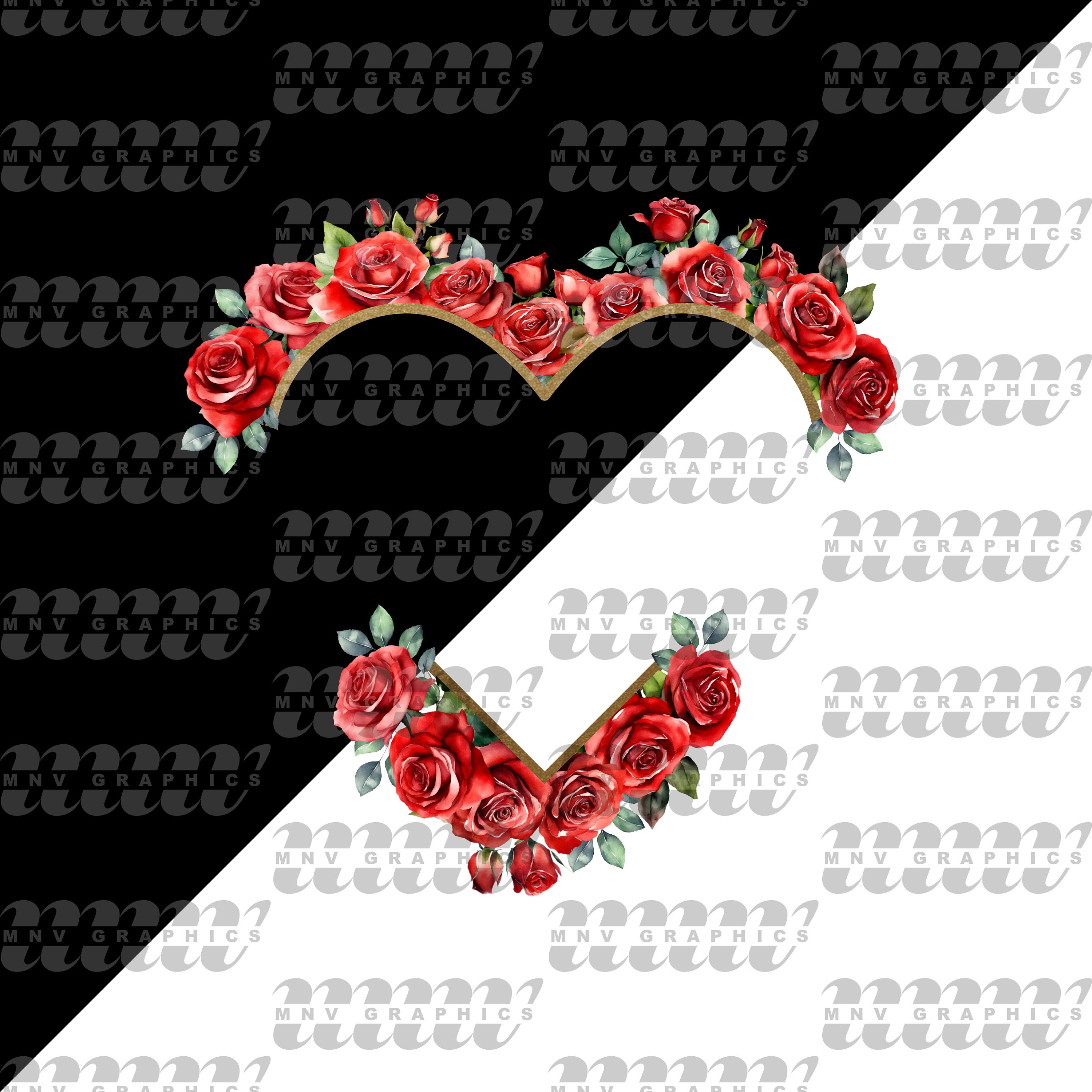 Red Roses Split Frames Watercolor Clip Art to Compliment Your Design ...