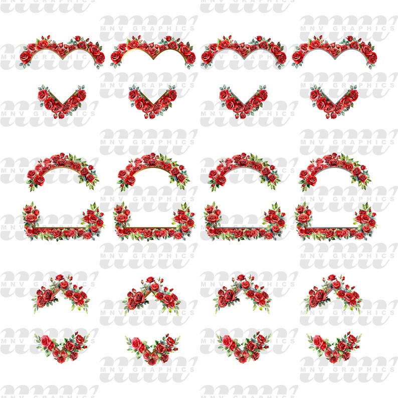 Red Roses Split Frames Watercolor Clip Art to Compliment Your Design ...