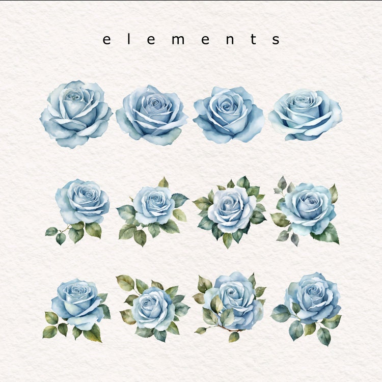 Blue Roses Floral Watercolor Clipart Elements for Floral Arrangements ...