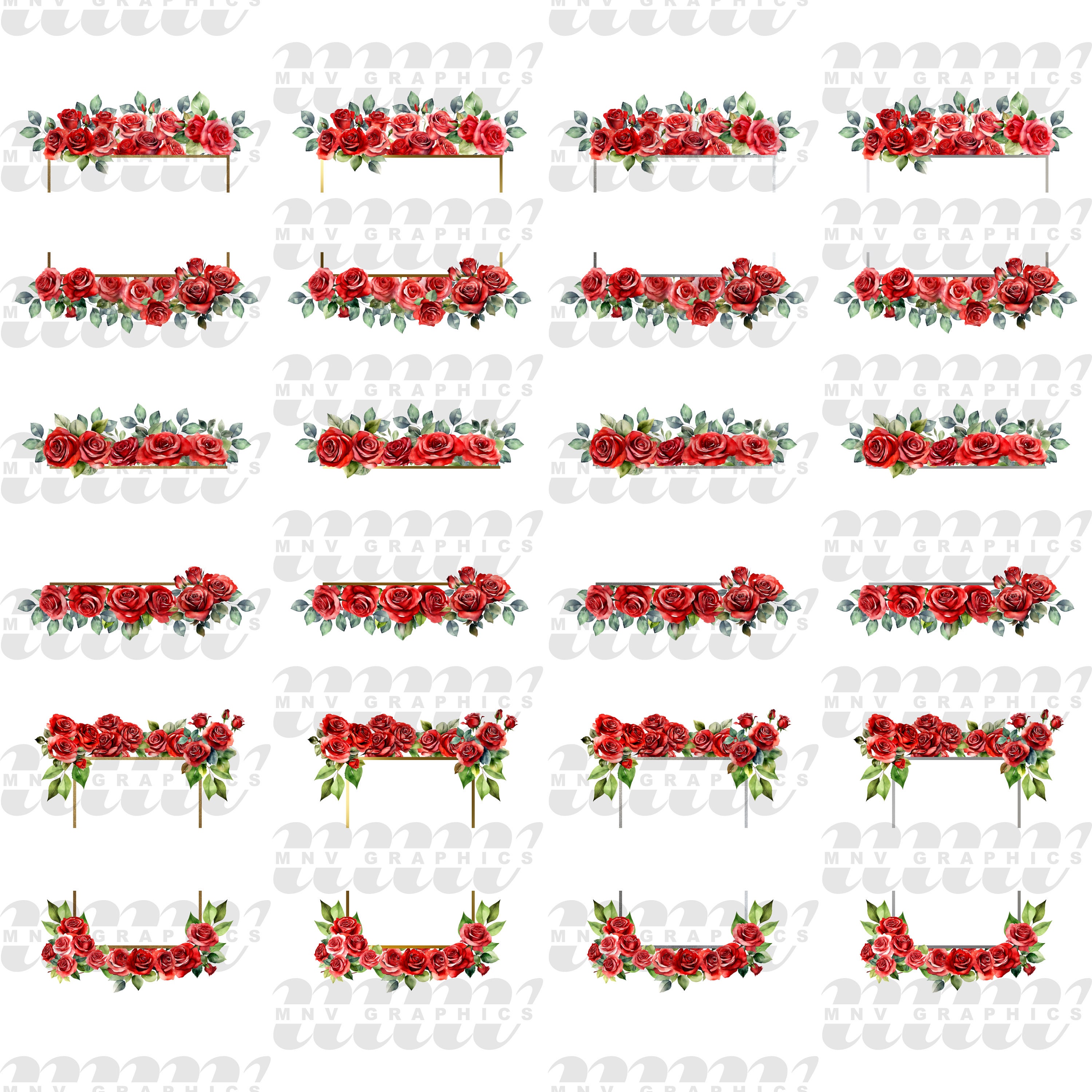 Red Roses Split Frames Watercolor Clip Art to Compliment Your Design ...