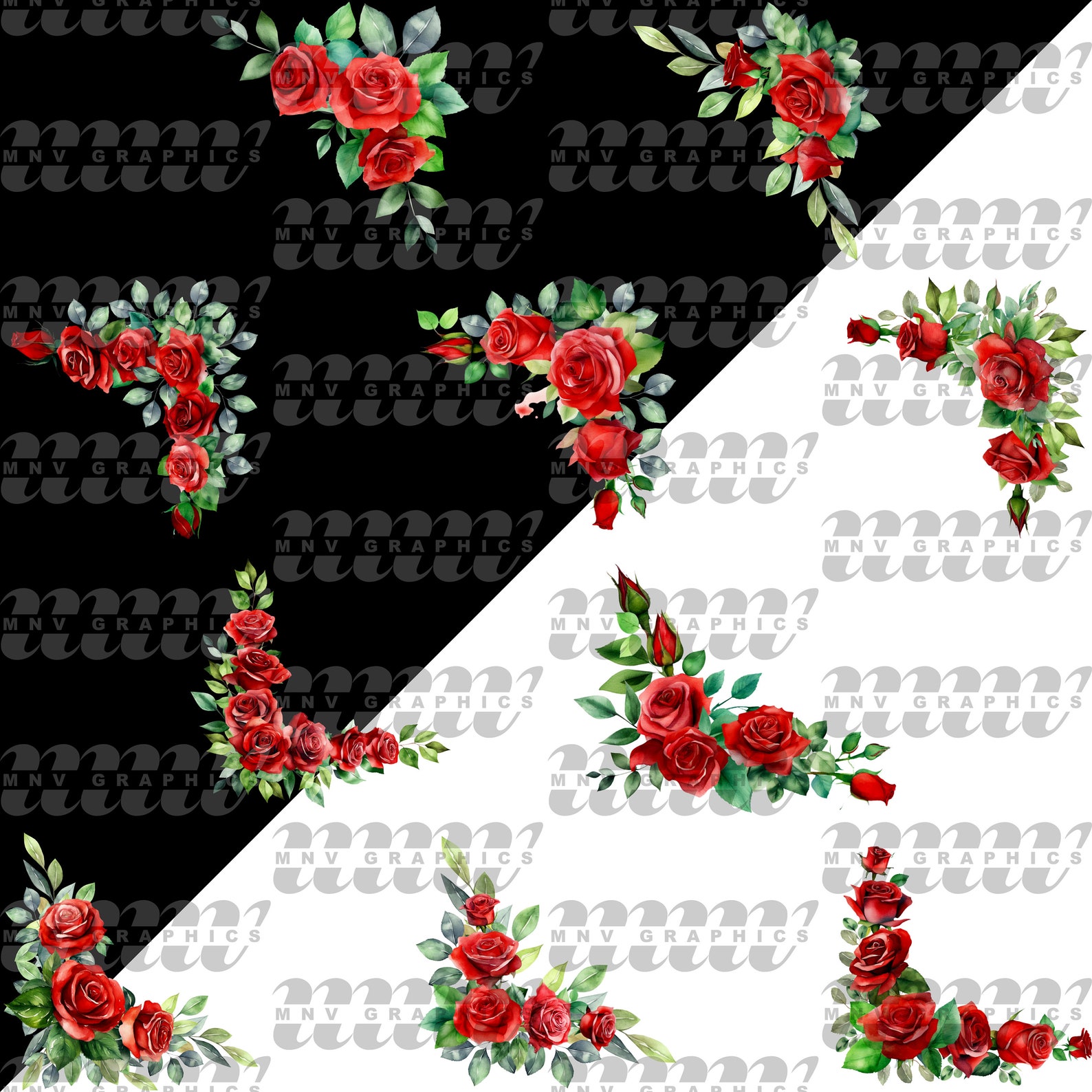 Red Roses Borders Watercolor Clip Art to Compliment Your Design ...