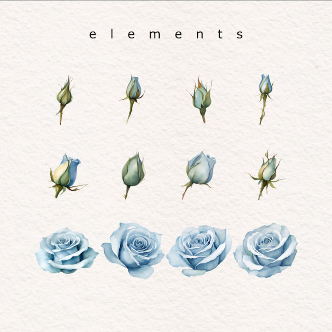 Blue Roses Floral Watercolor Clipart Elements for Floral Arrangements ...