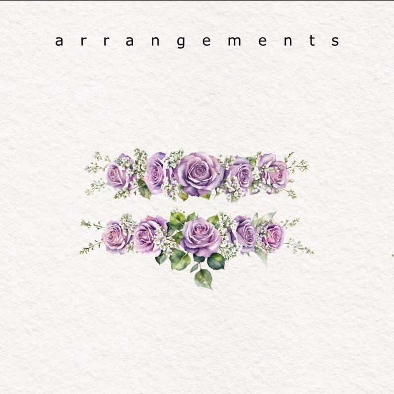 Lavender Roses Border Watercolor Cliparts 12 PNG Floral Arrangements ...