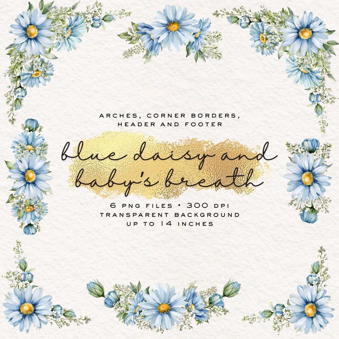 Blue Daisy Watercolor Clipart: Floral Border PNG (digital Download) - Etsy