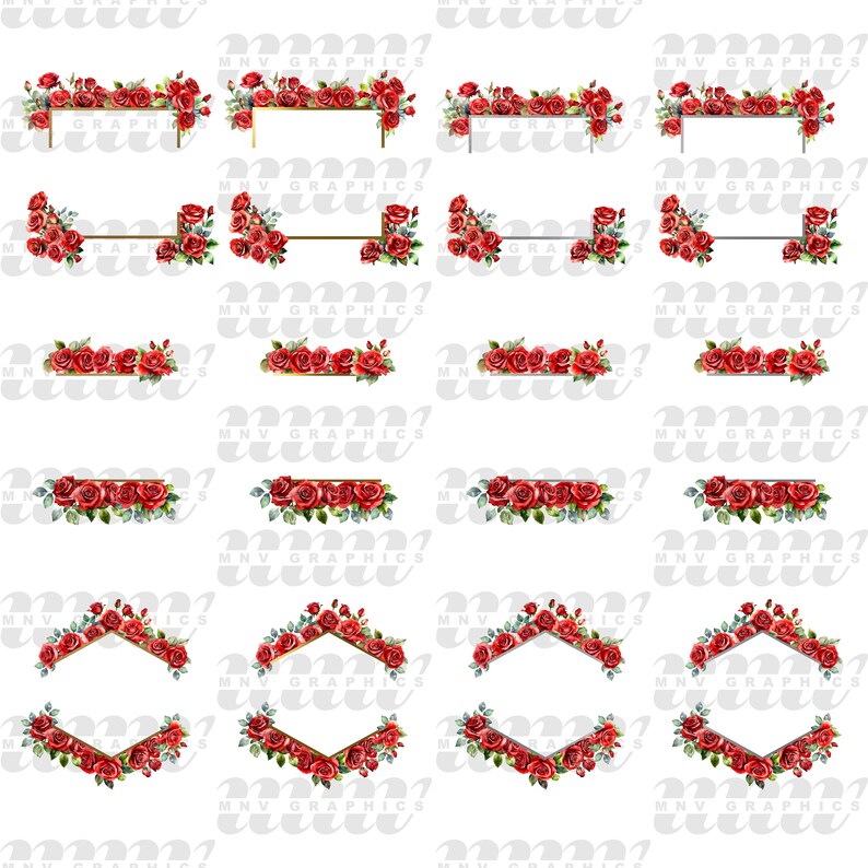 Red Roses Split Frames Watercolor Clip Art to Compliment Your Design ...