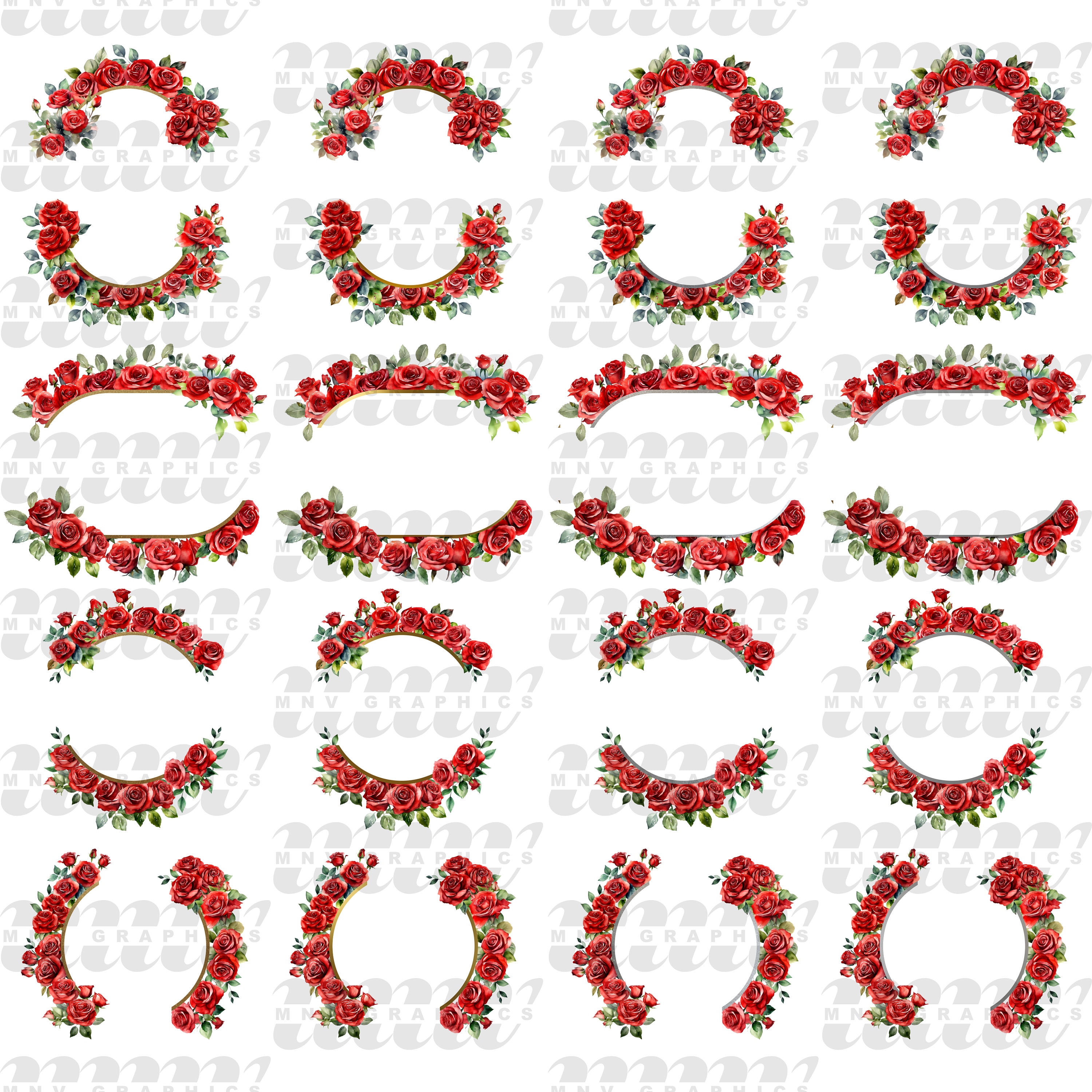 Red Roses Split Frames Watercolor Clip Art to Compliment Your Design ...
