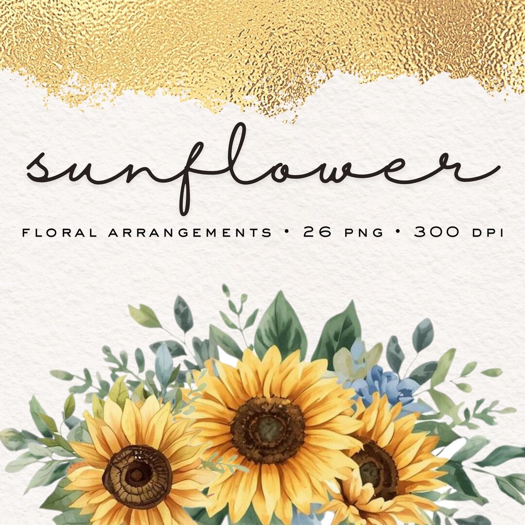 Sunflower Watercolor Clipart: 26 PNG Floral Arrangements for Personal ...